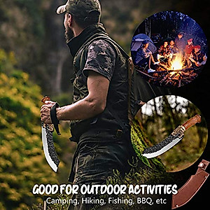 Butcher Knife Forged in Fire Knives Outdoor Camping Knife Curved Boning Knife with Sheath Filet Knife for Fishing Carbon Steel Meat Cleaver Knife for Kitchen BBQ Gift Collection