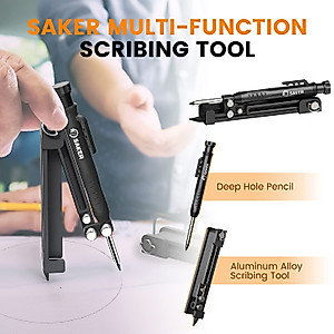 Saker Multi-function Scribing Tool- Construction Pencil- Aluminum Alloy Scribe Tool with Deep Hole Pencil,DIY Woodworking Scribe Gauge Scriber Line Maker Measuring Tool (BLACK)