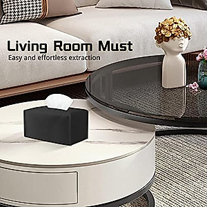 JanYoo Tissue Box Cover,Rectangle PU Leather Tissue Box Holder - Decorative Holder/Cover for Bathroom Vanity Countertop, Night Stands, Office Desk & Car 24X12.5X12.5cm - Black
