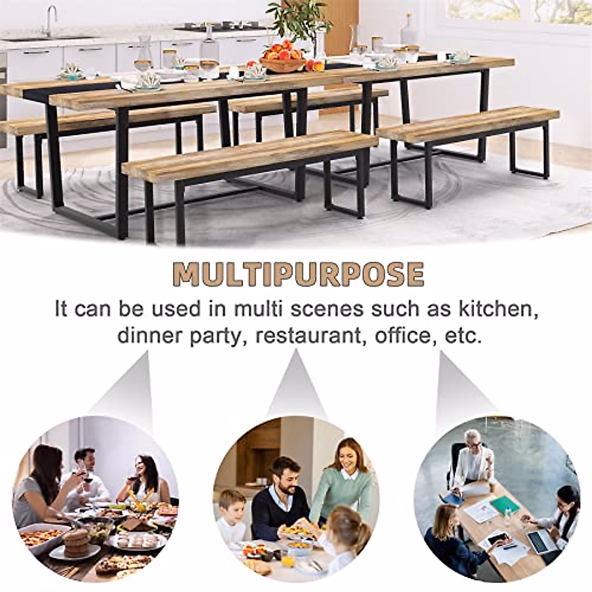 STHOUYN 71" 6ft Large Dinner Table for 6 8 Seat Dining Room Table, Rectangular Farmhouse Modern Kitchen Long Black & Brown Industrial Conference (Brown)