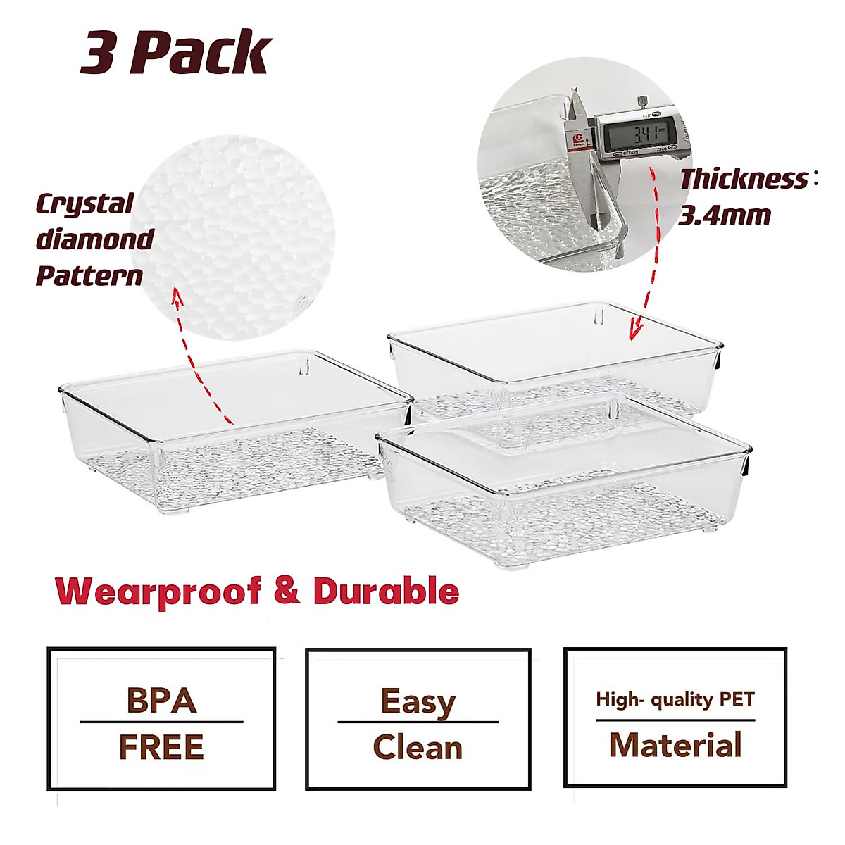 fontal Refrigerator Organizer and Storage Bins -3pcs Clear Plastic Bins For Fridge, Freezer, Kitchen Cabinet, Pantry Organization, BPA Free Fridge Organizer