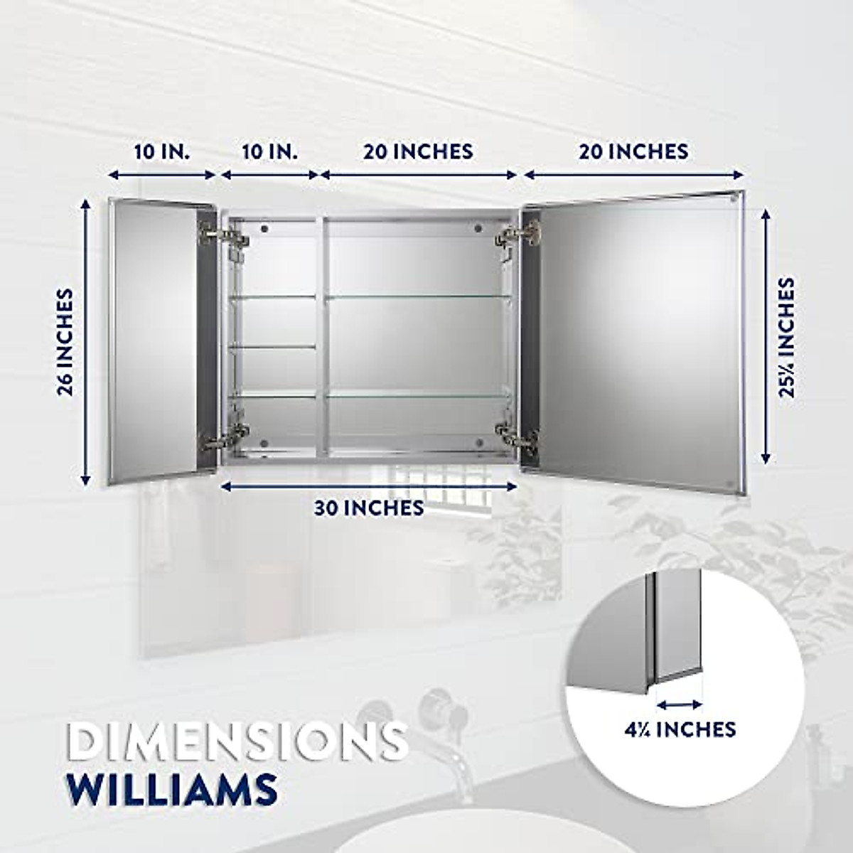 Croydex Williams Bi-View Recessed or Surface Mount, Hang 'n' Lock Easy Installation Medicine Cabinet, 30W x 26H, Aluminum
