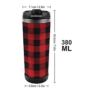 Red Black Buffalo Check Plaid Pattern Travel Coffee Mug Stainless Steel Water Bottles Insulated Water Bottle Travel Mug Insulated Tumblers Travel Coffee Tumbler 12 Oz Coffee Tumbler Travel Cup
