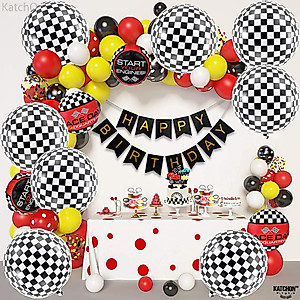 KatchOn, Black and White Checkered Balloons - 22 Inch, Pack of 12 | 4D Race Car Balloons for Emo Party Decorations | Checkered Flag Balloons, Checker Balloons for One Happy Dude Birthday Decorations
