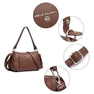 AMELIE GALANTI Small Medium Size Crossbody Bag purse for Women,leather Shoulder handbag with Adjustable Strap (991706-BEIGE)