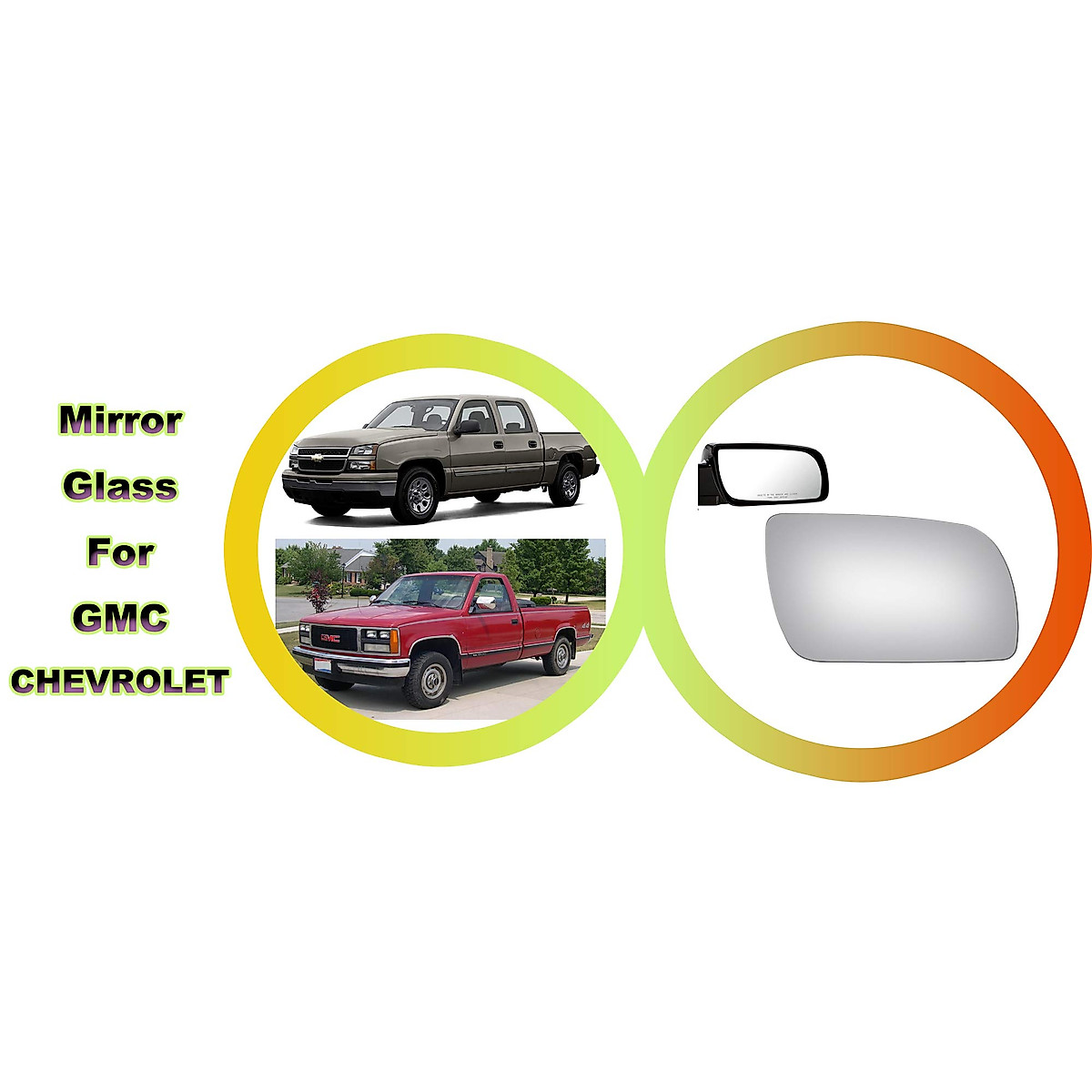 WLLW Mirror Glass Replacement for CHEVY GMC 1992's - 2000's Truck Passenger Side
