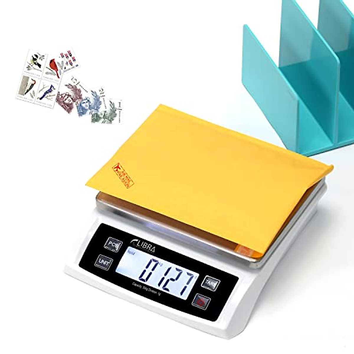 110 lb (50 kg) Digital Postal Scale, Piece Counting, Wide Stainless Steel Pan, AC Adapter, Backlit LCD, Multiple Weight Unit, Capacity: Max 50 kg (110 lb), MIN 5 g (0.2 oz), Division 1 g / 0.1 oz