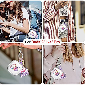 Cute Anime Case Cover for Samsung Galaxy Buds 2 Pro (2022) /Galaxy Buds 2/Buds Pro Case/Buds Live Case with Pink Ball Keychain for Women Girls Kids Teens Clear Cartoon Pattern Soft TPU Cover