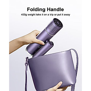 7MAGIC Foldable Hair Dryer, Powerful Ionic Blow Dryer for Fast Drying, Travel Hair Blow Dryer with Storage Bag, Lightweight Portable Hairdryer for Women, Cold/2 Heating/2 Speed Settings, Purple