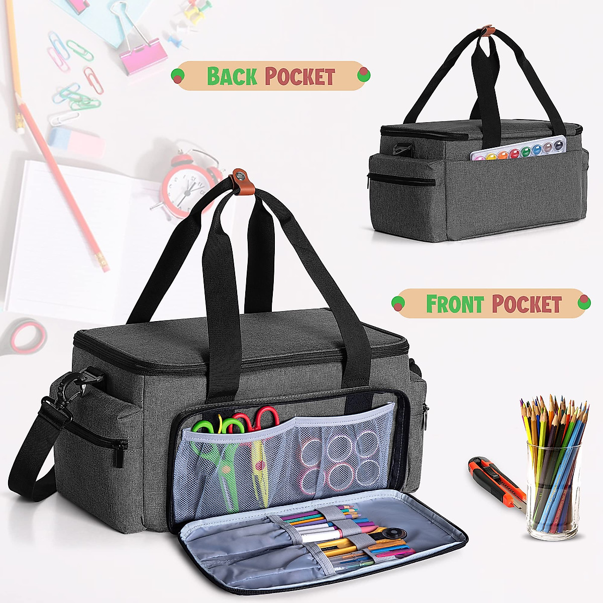 LUXJA Large Capacity Craft Bag with Shoulder Strap, Craft Tote for Art, Scrapbooking or Sewing Supplies (Bag Only), Gray