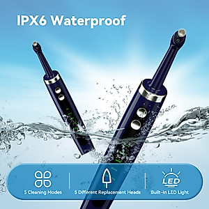 Jeyoe Teeth Polisher Stain Remover,Professional Dental Polisher with 5 Replacement Heads & Cleaning Modes,USB Rechargeable,Ipx6 Waterproof,Teeth Polisher Electric Professional for Adults &Kids Blue.