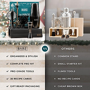 BARE BARREL® Mixology Bartender Kit Bar Set | 14-Piece Cocktail Shaker Set | Martini Barware Mixing Tools for Home Bartending | Incl. 35 Recipe Cards | Gift Set (28oz Boston Shaker, Jet Black/Black)