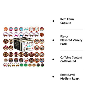 Perfect Samplers Flavored Coffee Variety Pack, Including Vanilla, Chocolate Coffee & More, Flavored Coffee Pods for Keurig K Cups Machines, 50 Count