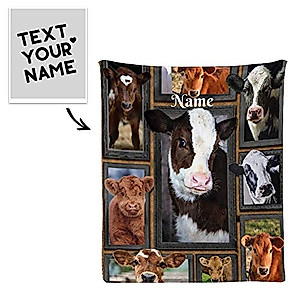 CUXWEOT Personalized Blanket with Name Text Custom Funny Cow Soft Fleece Throw Blanket for Gifts (50 X 60 inches)