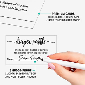 321Done Diaper Raffle Tickets, Made in USA - 3.5x2 White, With Name Line, Baby Shower Game, Enter to Win Drawing, Prize, Small - Set of 50