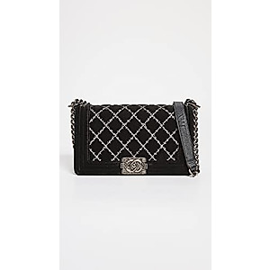 CHANEL Women's Pre-Loved Velvet Boy Medium Bag, Black, One Size