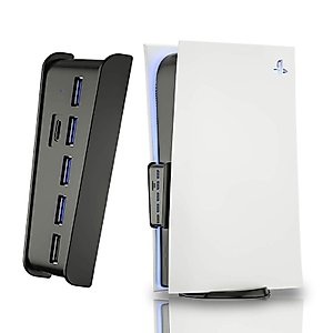 JAOK PS5 USB hub, USB 2.03.0 High-Speed Expansion Adapter,with a Type-c Port,A USB Charging Port and 4 USB Extension Ports,Perfect USB Hub Designed for PS5 (Black)