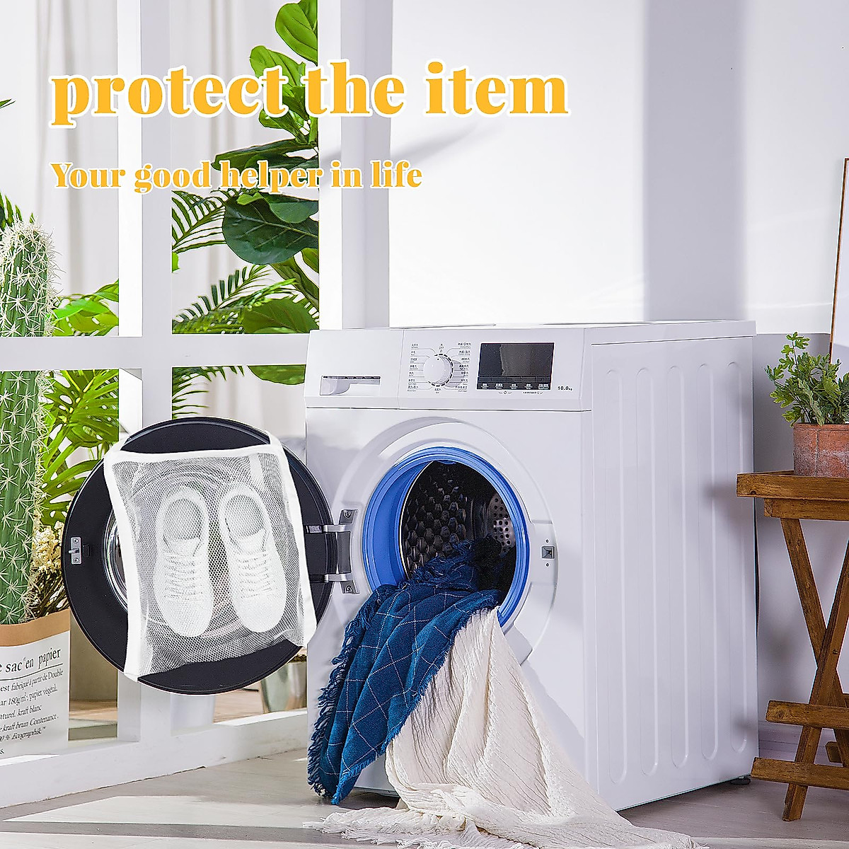 Sneaker Dryer Bag,Shoe Wash & Dry Net Bag for Dryer 15.7 * 15 Inch Shoe Washing Machine Bag Adjustable Magic Tape Shoe Dryer Bag Reusable Honeycomb Laundry Bags with Zipper for Shoes,Clothing