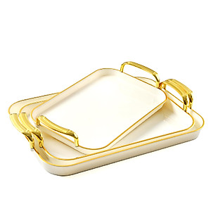 Aayoruro Serving Tray with Handles Set of 3 Rectangular Large Serving Platters 18.3/16.7/14.8 Inch White Plates for Dinner, Party, Entertaining