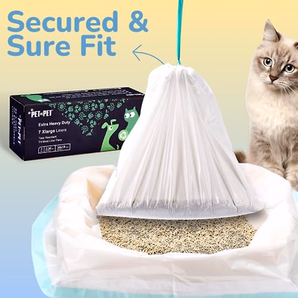PET N PET Extra Large Cat Litter Box Liners, 7 Count Cat Litter Bags For Poop, Heavy Duty Kitty Litter Bags For Cat Poop, Tear & Leak Resistant Cat Litter Liners, Drawstring Closure Cat Bags Liners