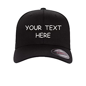 Custom Flex Fit Hat - Add Your Own Text Embroidered - Fitted Hat (L/XL, Black)