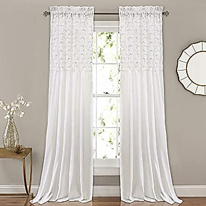 Lush Decor Bayview Curtains-Pintuck Textured Semi Sheer Window Panel Drapes Set for Living, Dining, Bedroom (Pair), 84" x 54", White
