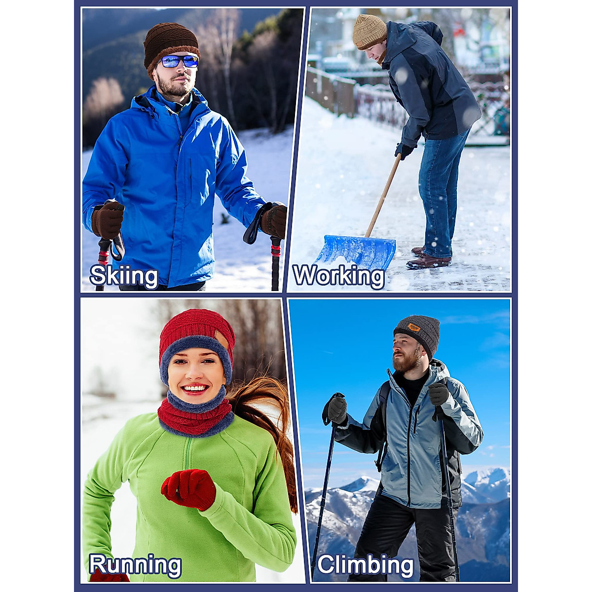 24 Pcs Winter Hat Scarf Gloves Socks Set Slouchy Knit Skull Cap Beanies Fleece Lined Knitted Hat Fleece Lining Neck Warmer Neck Gaiter Warm Sock for Women Men Cold Weather, Multicolor