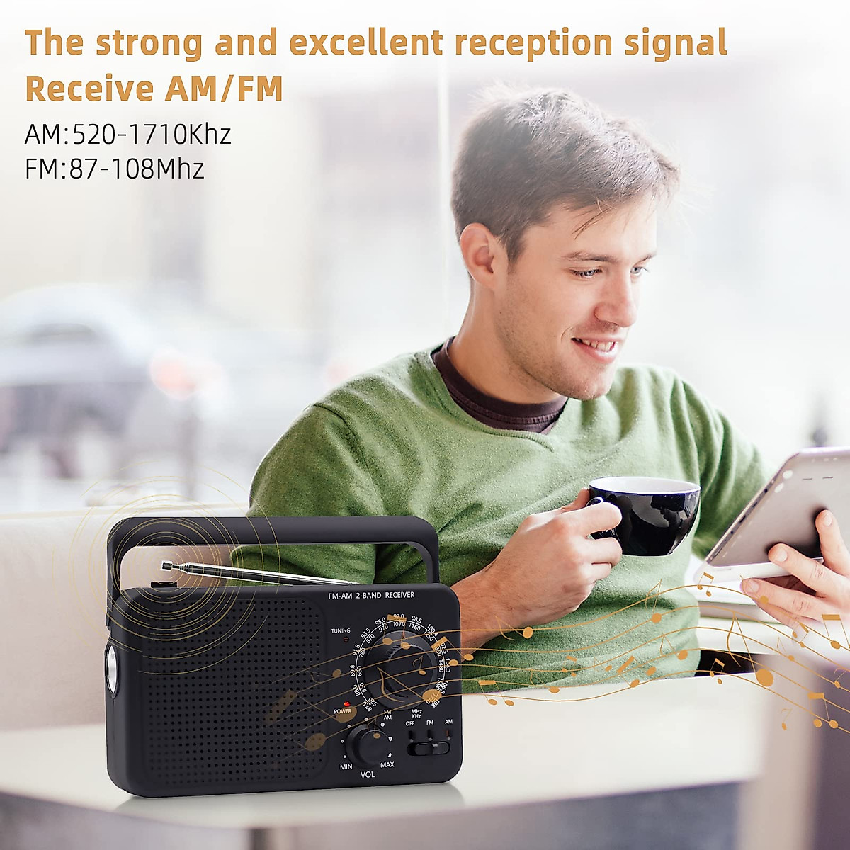 2022 New BOCTOP Portable AM/FM Radio, Simple Transistor Radio with Flashlight, 3 D Battery Operated/AC Powered, Easy to Use, Suit for Senior and Home
