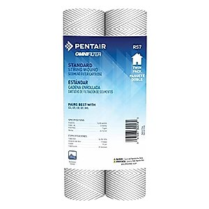 Pentair OMNIFilter RS7 Sediment Water Filter, 10-Inch, Standard Whole House String Wound Sediment Replacement Cartridge, 10'' x 2.5'', 40 Micron, Pack of 2, White