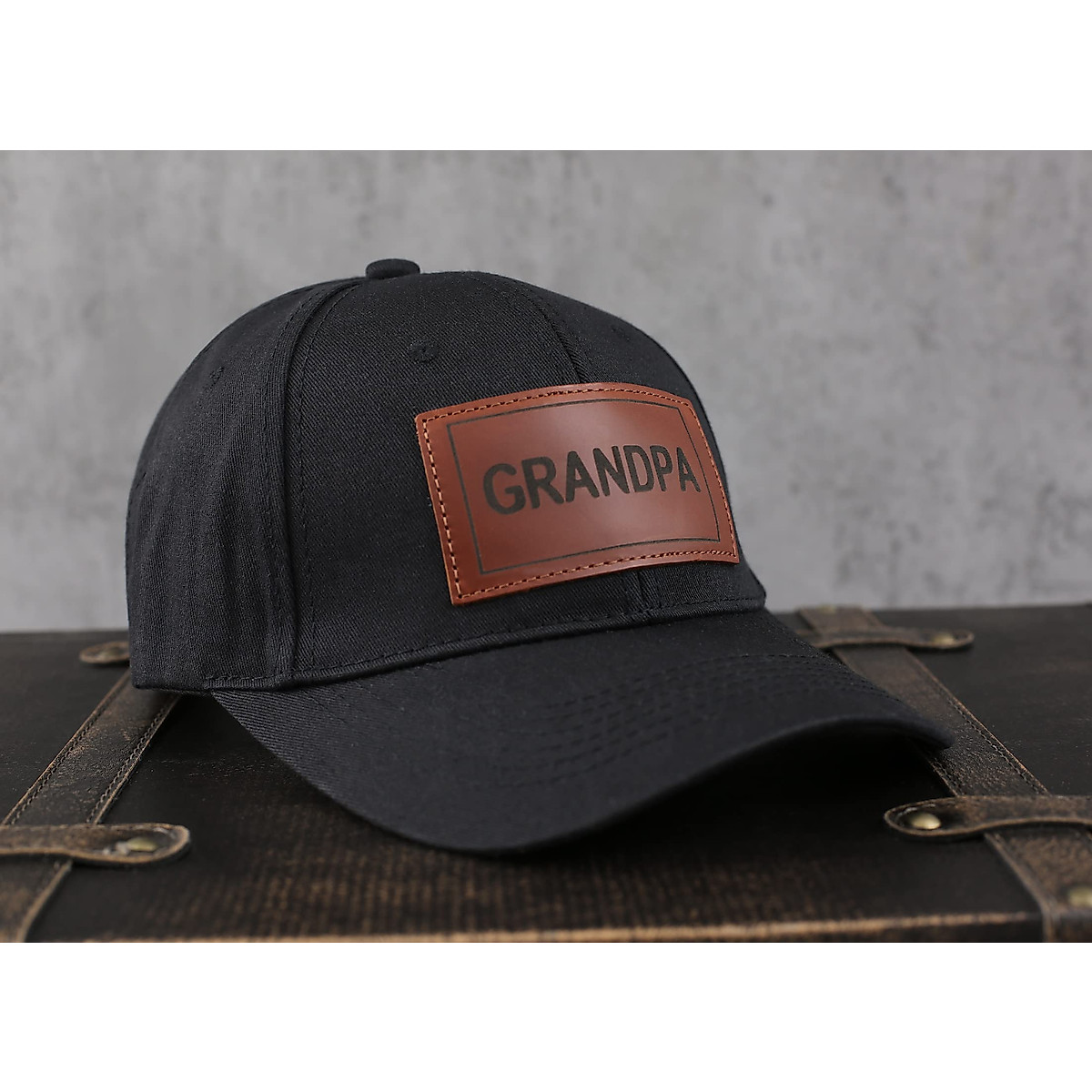 New Grandpa Gift，Grandpa Leather Patch Trucker Hat，Best Gift for Grandpa，Baseball Hat for Grandpa Black