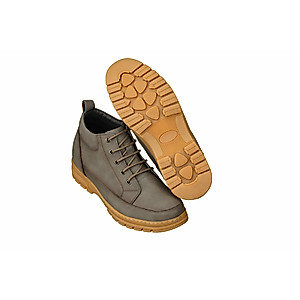 TOTO Men's Invisible Height Increasing Elevator Shoes - Grey Premium Leather Lace-up Hiking-Style Boots - 2.8 Inches Taller - K11551 - Size 9 D(M) US