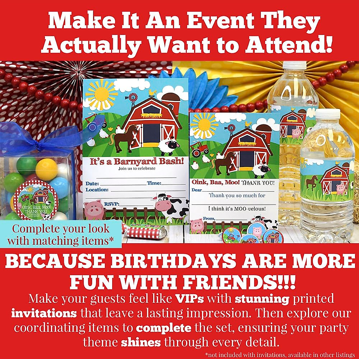 Barnyard Bash Farm and Barn Themed Birthday Party Invitations, 20 5x7 Fill In Cards with Twenty White Envelopes by AmandaCreation
