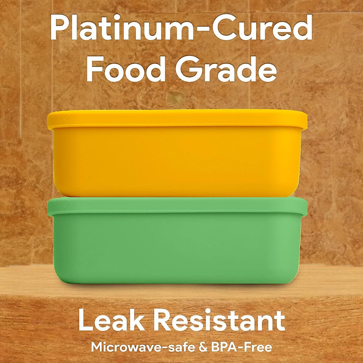 Versatyle Platinum Silicone Bento Box, Leak Proof Lunch Box 2 Pack with 3 Removable Compartments, Container Snack Box, Microwave, Freezer and Dishwasher Safe (Yellow and Green)