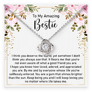 To My Amazing Bestie Friendship Necklace, Best Friend Necklace for Women Friendship Gifts, Best Friend Birthday Gifts for Women, Long Distance Friendship Jewelry, Friendship Love Knot Necklace for Women Friends, Christmas Gift for her. (Luxury Box)