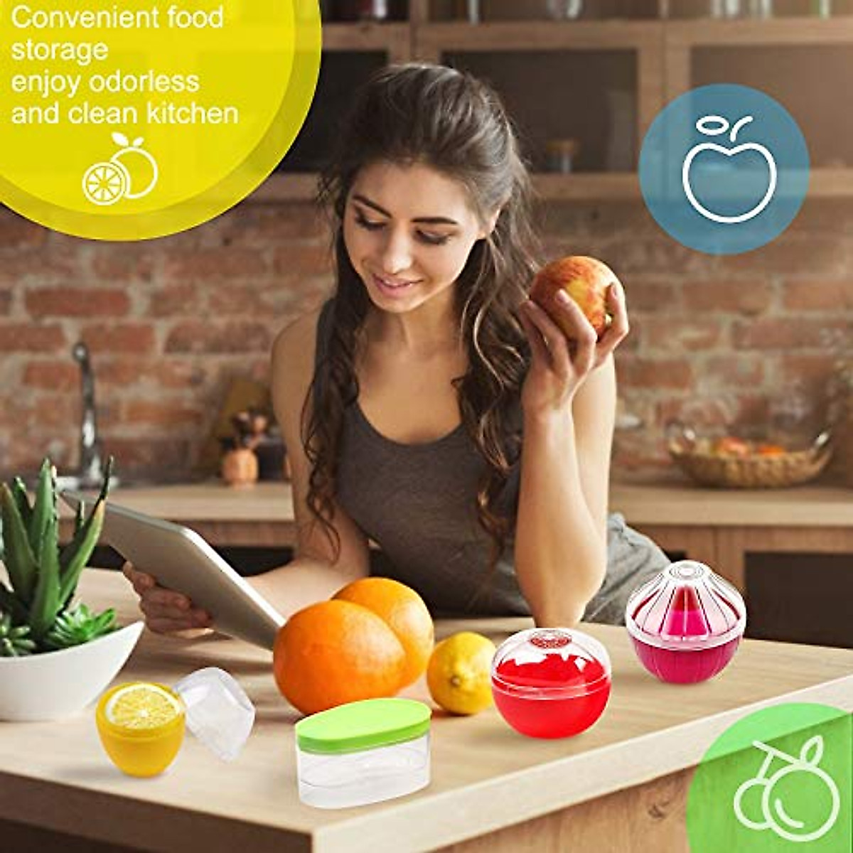 Fruit and Vegetable Storage Containers for Fridge 4 Piece Set, Onion, Lemon, Tomato and Avocado Saver / Holder / Keeper