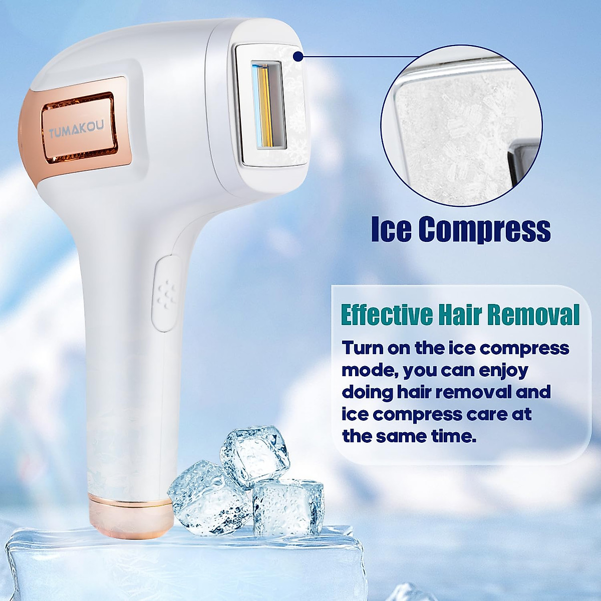 Portable Facial Hair Removal Device for Women & Men,TUMAKOU ICE Cool Hair Removal System Upgrade Ice Compress, 500,000 Times Hair Remover Machine for Face and Body Function