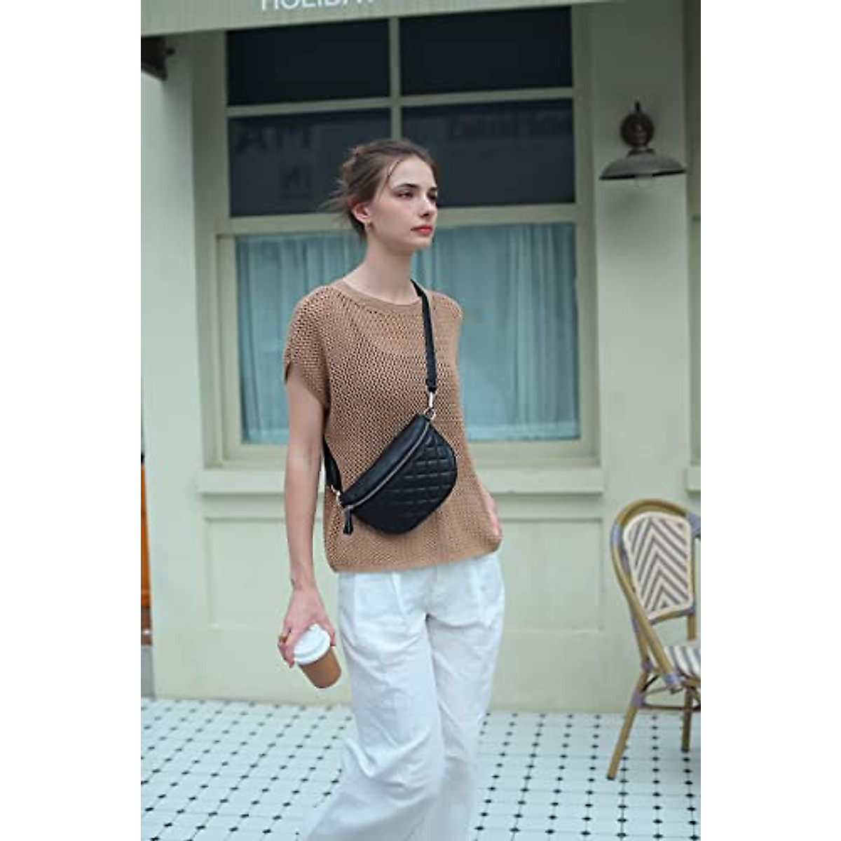 befen Small Quilted Leather Fanny Packs for Women, Cross Body Fanny Pack Belt Bag for Women Casual Look - Diamond Quilted Black