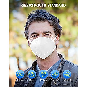 YUIKIO KN95 Face Mask, 30 Pack Protective KN95 Masks for Adults, Filter Efficiency≥95%,5 Layers Filter Safety Mask Against PM2.5 Disposable KN95 Respirator Masks in Bulk (White)