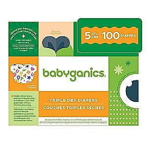 Babyganics Size 5, 100 count, Absorbent, Breathable, Triple Dry Protection Diapers