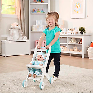 Melissa & Doug Mine to Love Wooden Play Stroller for Dolls-Stuffed Animals - White (18”H x 8”W x 11”D Assembled)