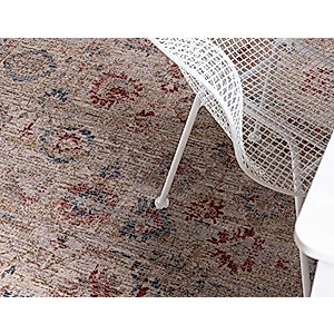 Unique Loom Noble Collection Country, Traditional, Distressed, Vintage, Botanical, Border Area Rug, 5' 1" x 7' 10" Rectangle, Ivory/Blue