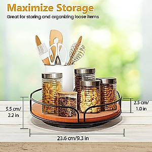 FLUFFYTREE Lazy Susan Turntable for Cabinet Organizer, 9 Inch Wood Lazy Susan for Countertop, 360 Degree Decorative Turntable Kitchen for Cabinet Pantry Kitchen Countertop Cupboard, Brown