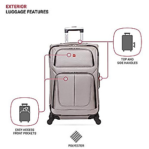 SwissGear Sion Softside Expandable Roller Luggage, Pewter, Checked-Medium 25-Inch