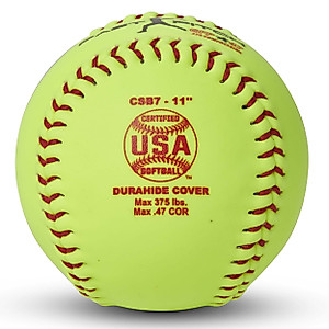 Champro Game ASA Fast Pitch .47 COR, 375 Compression, Poly Synthetic Cover, Red Stiches (Optic Yellow, 11-Inch), PACK OF 12