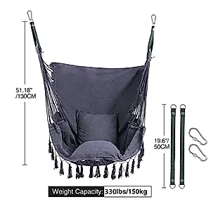 RedSwing Hanging Hammock Chair, Hanging Rope Swing with 2 Cushions and Hardware Kits, Quality Cotton Weave for Superior Comfort and Durability, Max Load 330Lbs