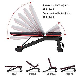 DERACY Adjustable Weight Bench for Full Body Workout, Incline and Decline Weight Bench for Indoor Workout, Home Gym (black1)