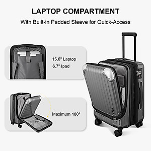 LEVEL8 Grace Carry On Luggage, 20 Inch Expandable Hardside Suitcase, Abs+Pc Harshell Spinner Luggage with Tsa Lock, Spinner Wheels, Grey, 20 Inch Carry-On