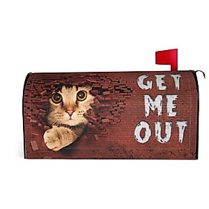 Cute Cat Trapped by The Wall Waterproof Magnetic Mailbox Cover Animal Orange Cats Dust-Proof Post Box Covers Funny Saying Get Me Out Sun Protection Letterbox Covers Home Yard Decor 18" X 21"
