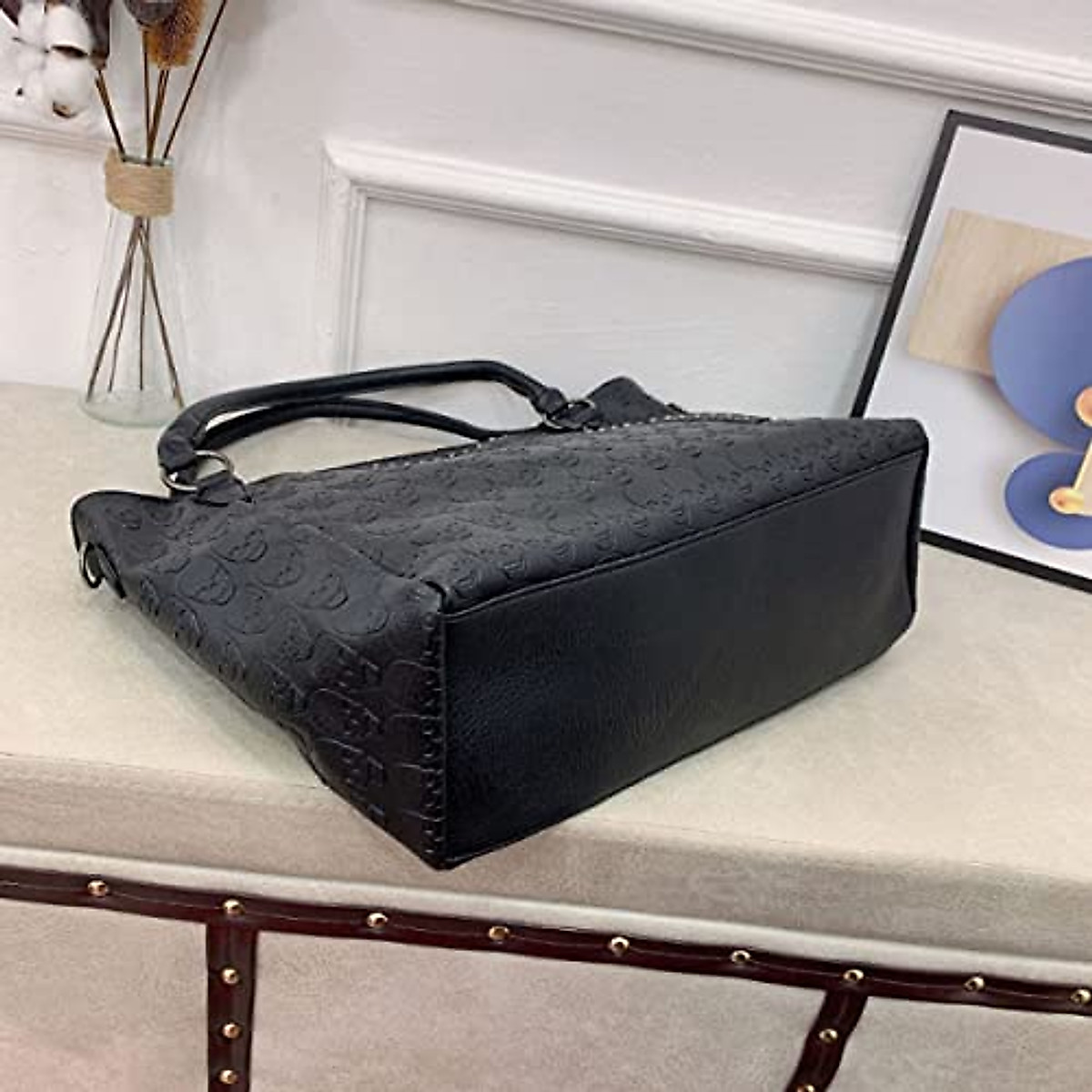 DDQYYSPP Handbags and Purses for Women Leather Shoulder Bag Skull Print Satchel Fashion Top-Handle Tote Ladies Wallet