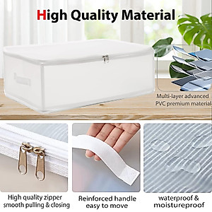 (3 Pcs) FAOMSEBS Collapsible Storage Bins with Lids Zipper [Healthy & Odorless Plastic] [with Sturdy Handles] Light Foldable Cube Moisture-Proof Box Organizer for Clothes Coats Bedroom Translucent 27L